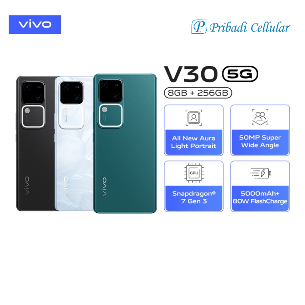 Jual vivo V30 5G (8+8GB/256GB) - All New Aura Light Portrait, Dual 50MP Wide-Angle, Snapdragon 7 ...