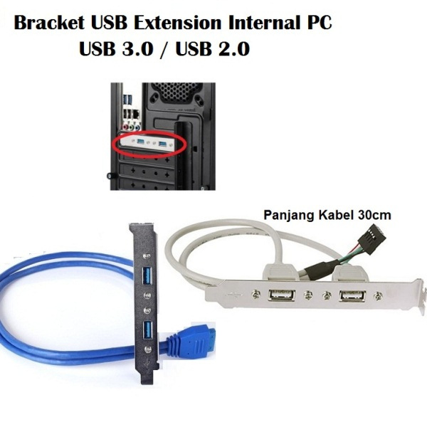 Jual USB 3.0 Extension Bracket Back Panel USB tambahan Internal Mobo ...