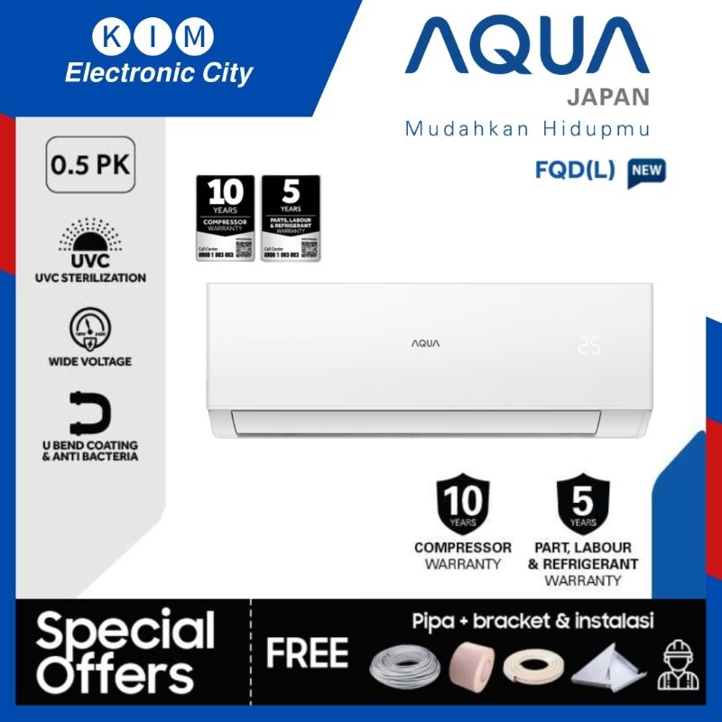 Jual AC AQUA JAPAN AQA-KCR5FQAL 0.5 PK 360W STANDARD TURBO COOLING R32 BTU 5.000 [GARANSI RESMI ...
