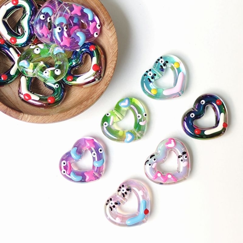 Jual 1 pcs Mote LUXURY LOVE FACE LUKIS PANDORA Ring Printing Pastel ...