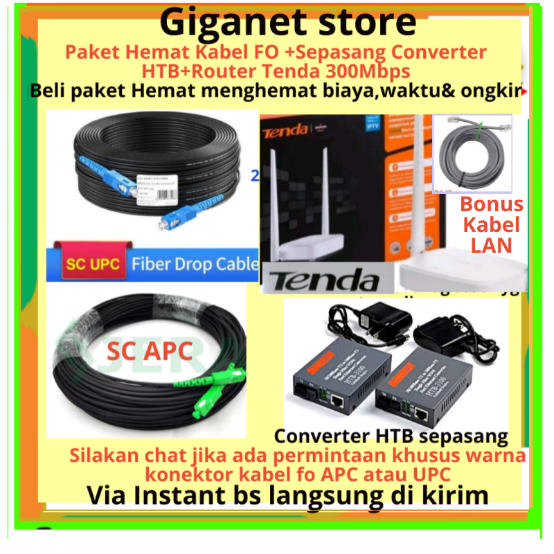 Jual Kabel Fiber Optik Dropcore FTTH Kabel FO 25m 35m 40m 50 55m 75m 80m Plus HTB Router Tenda ...
