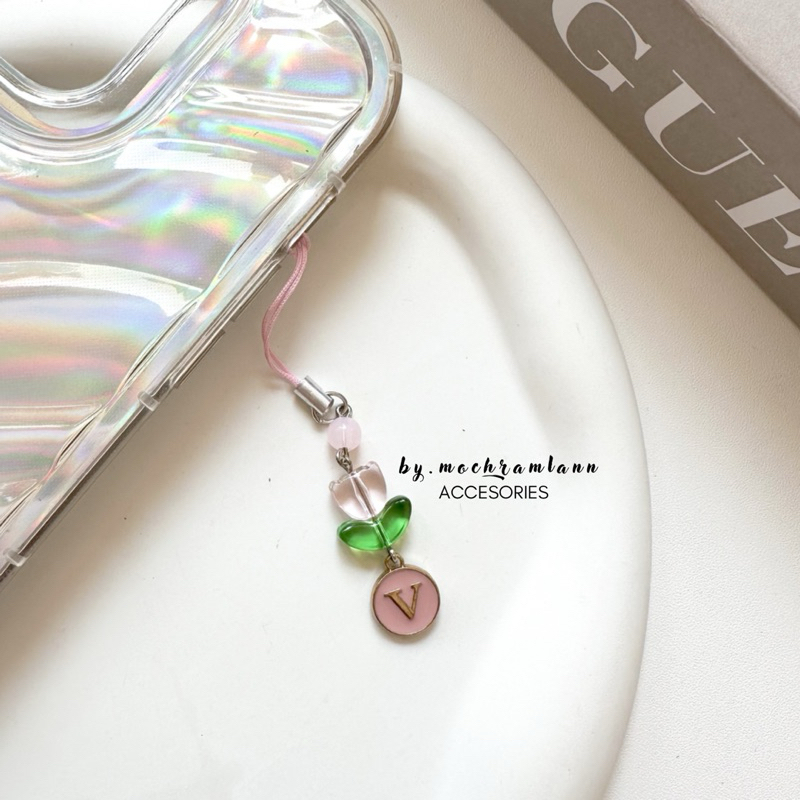 Jual Strap Hp Cute Flower Tulips Pink & Inisial / Strap Liontin Cute ...