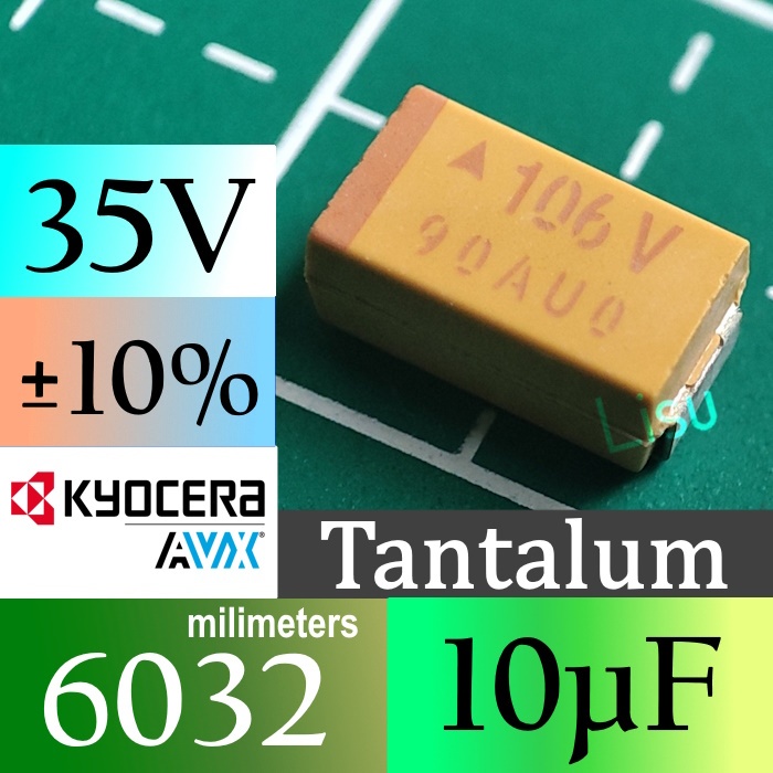 Jual 10µF 35V ±10% CASE-C-6032 106 106V 10uF SMD Tantalum Capacitor ...