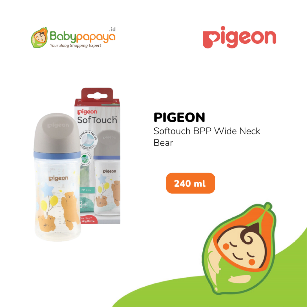 Jual PIGEON Botol BPP Wide Neck 240ml Beruang w/ Softouch Nipple | Shopee Indonesia