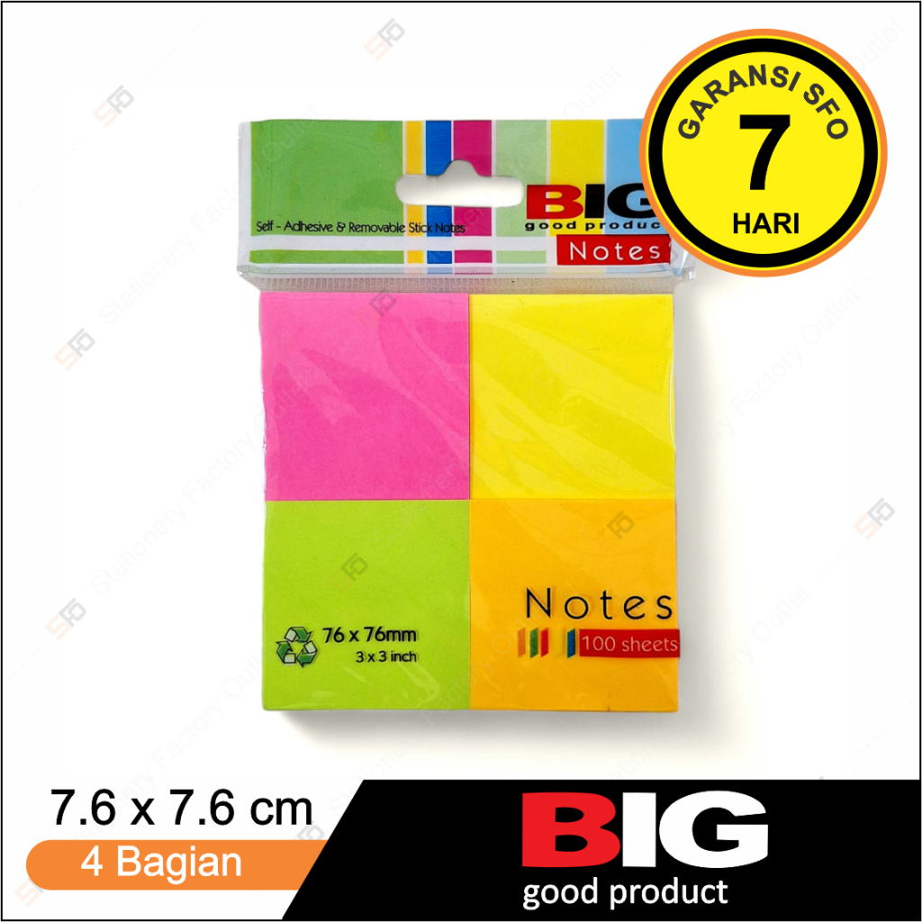 Jual Sticky Notes Big 76mm x 76mm - 4 bagian | Shopee Indonesia