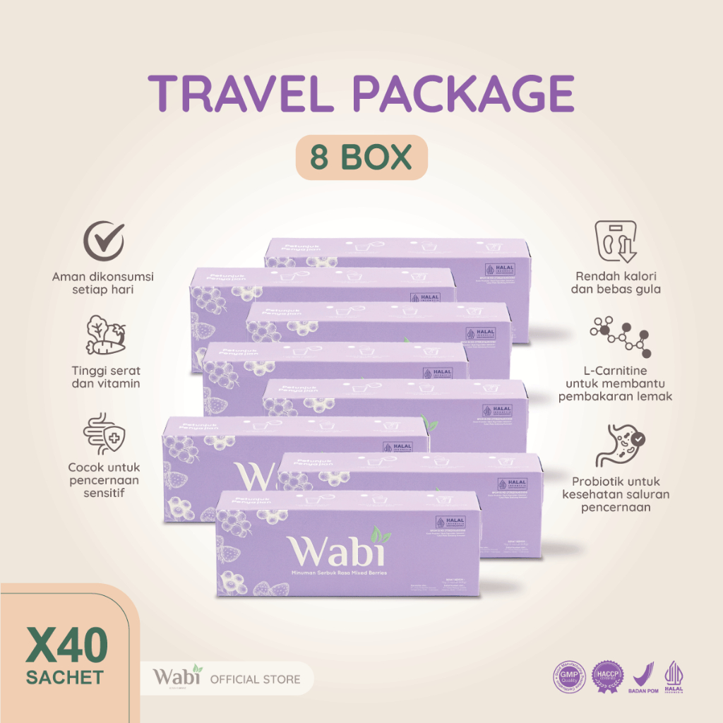 Jual Wabi Fiber & Probiotics Drink | Travel Package | 8 Box (40 Sachet ...