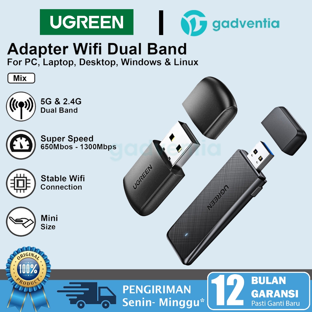 Jual UGREEN AC1300 Wireless Network Adapter Wifi Adaptor Dongle Single ...