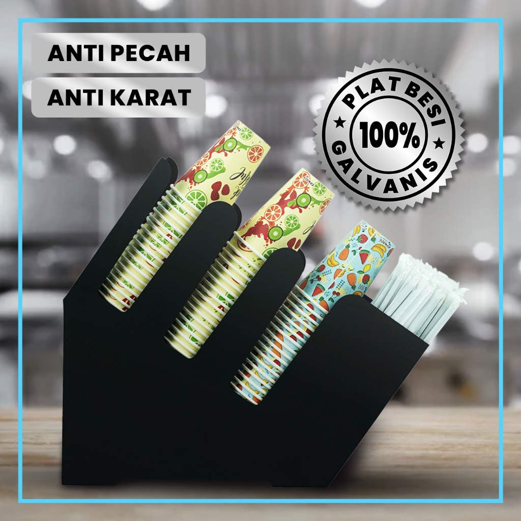 Jual Rak Cup Dispenser With Straw Paper Cup Organizer PLAT BESI ...