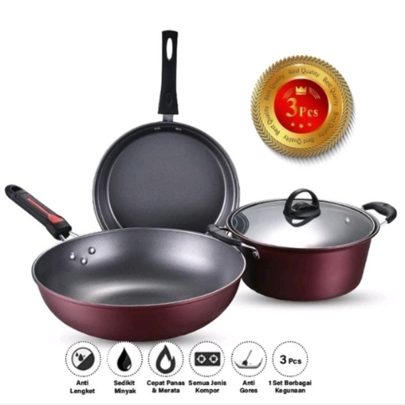 Jual PANCI TEFLON ANTI LENGKET PAKET 3 IN 1 PENGGORENGAN ANTI LENGKET ...