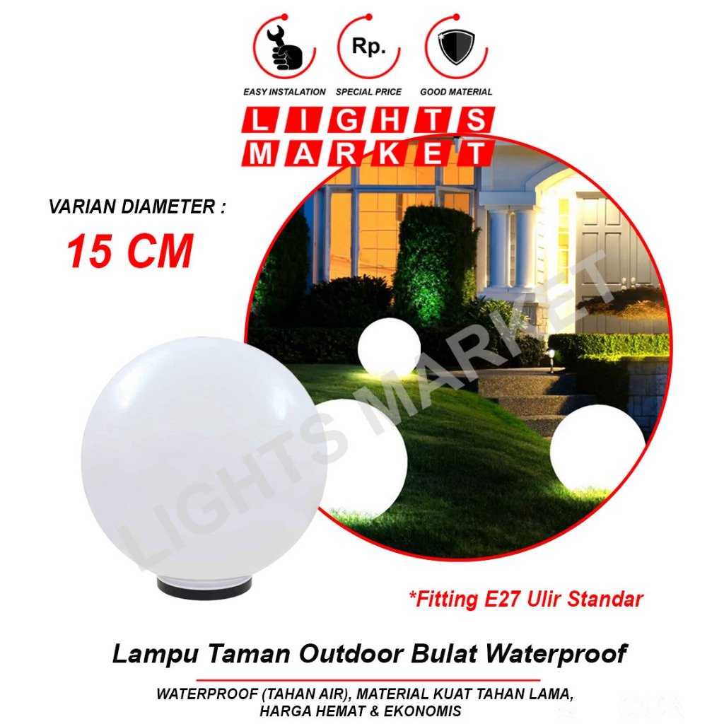 Jual Lampu Taman Bulat Outdoor Waterproof Dekorasi Rumah Cafe 15 CM ...