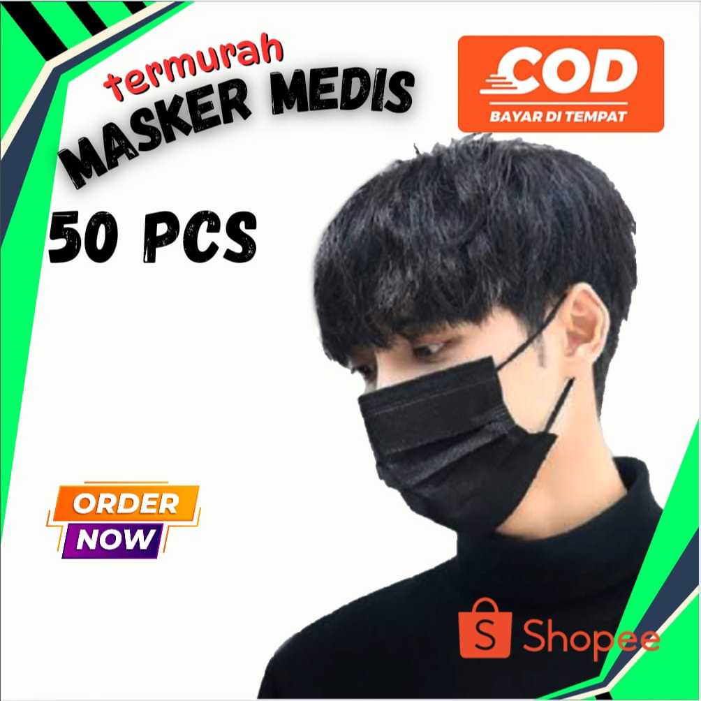 Jual MASKER MEDIS 3PLY TERMURAH WARNA HITAM/PUTIH non box ( isi 50 pc ...