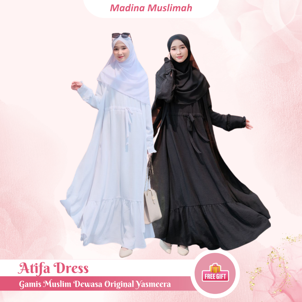 Jual [Original Yasmeera Atifa Dress Gamis Hitam Crinkle Premium Polos ...
