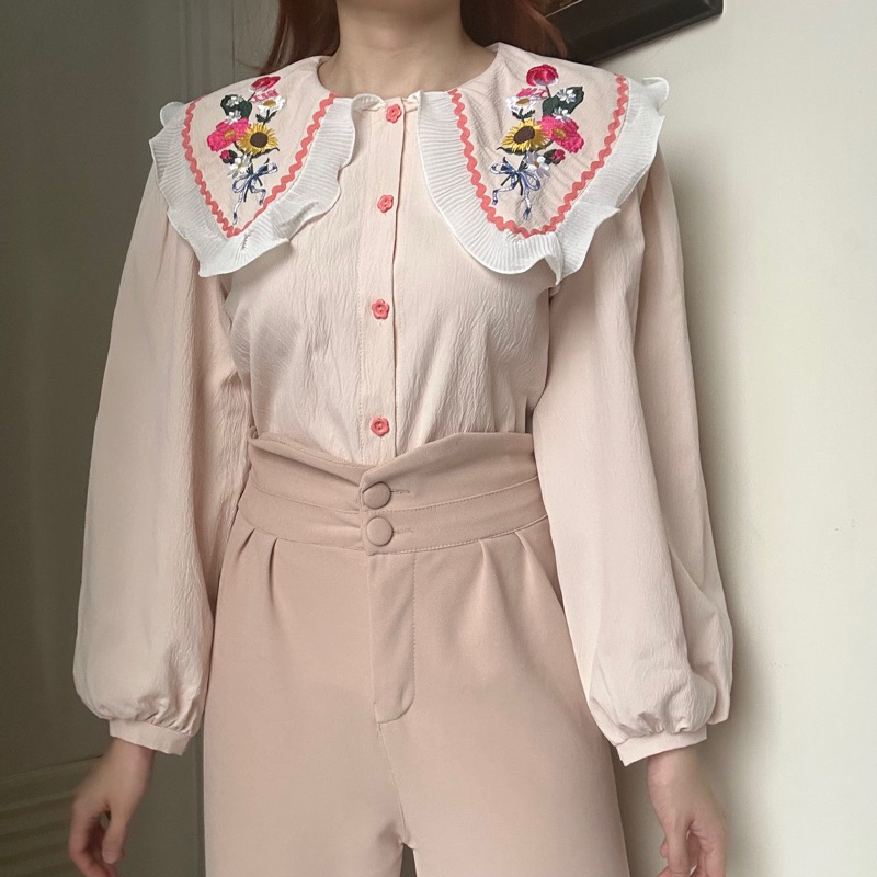 Jual Sunny Top atasan blouse kemeja BKK wanita bordir korean style by Biel the label | Shopee ...