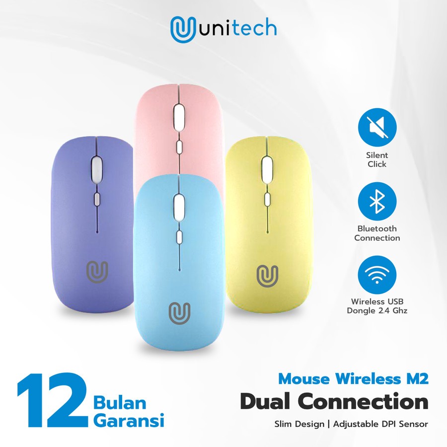 Jual Mouse Wireless Bluetooth Silent Click Unitech / Mouse Slim M2 ...