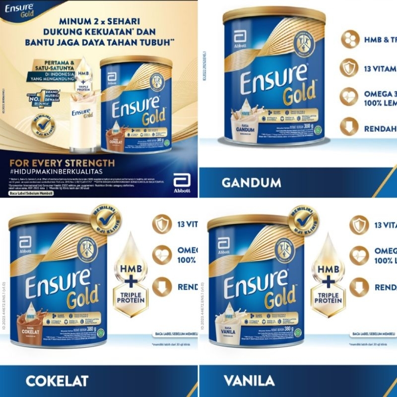 Jual Ensure Gold HMB Vanila/ Coklat/ Gandum 380 gram | Shopee Indonesia