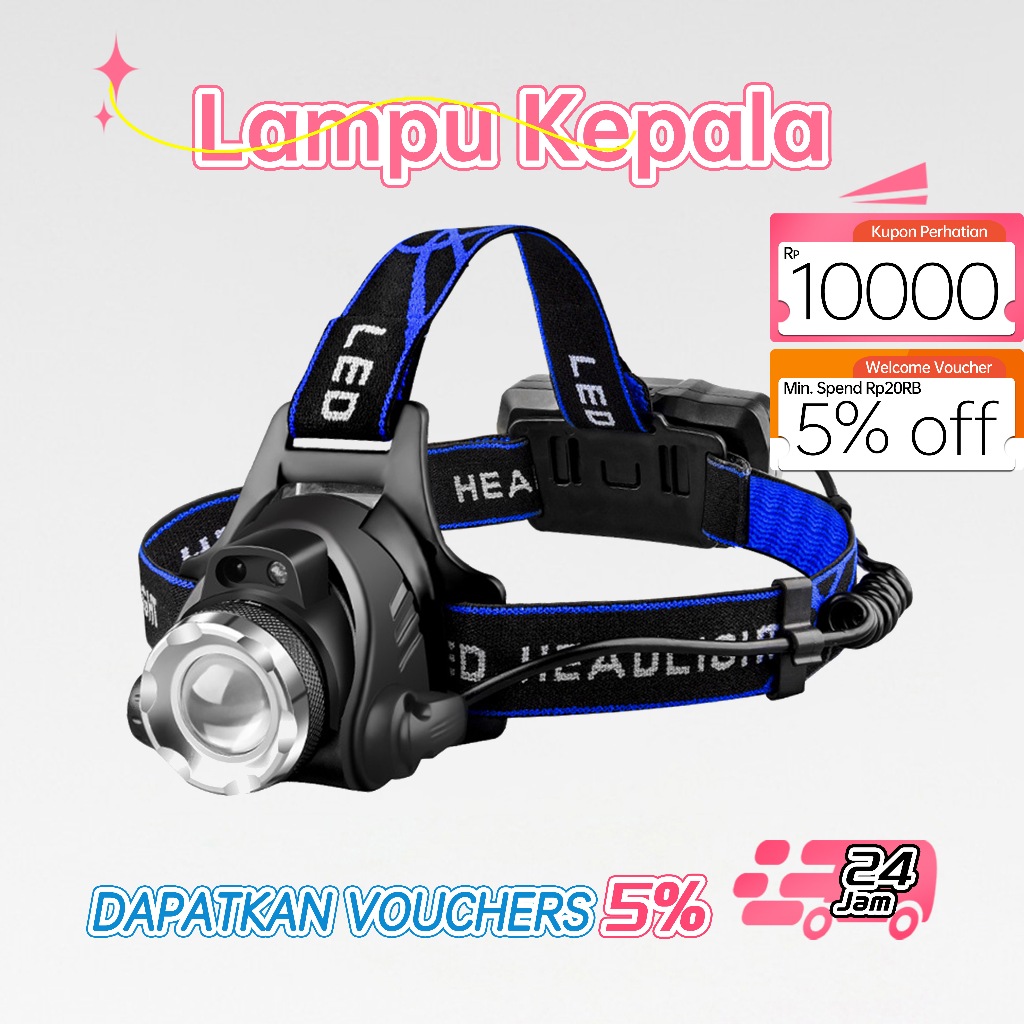 Jual Lampu depan memancing dan pendakian gunung luar ruangan zoom teleskopik jarak jauh cahaya ...