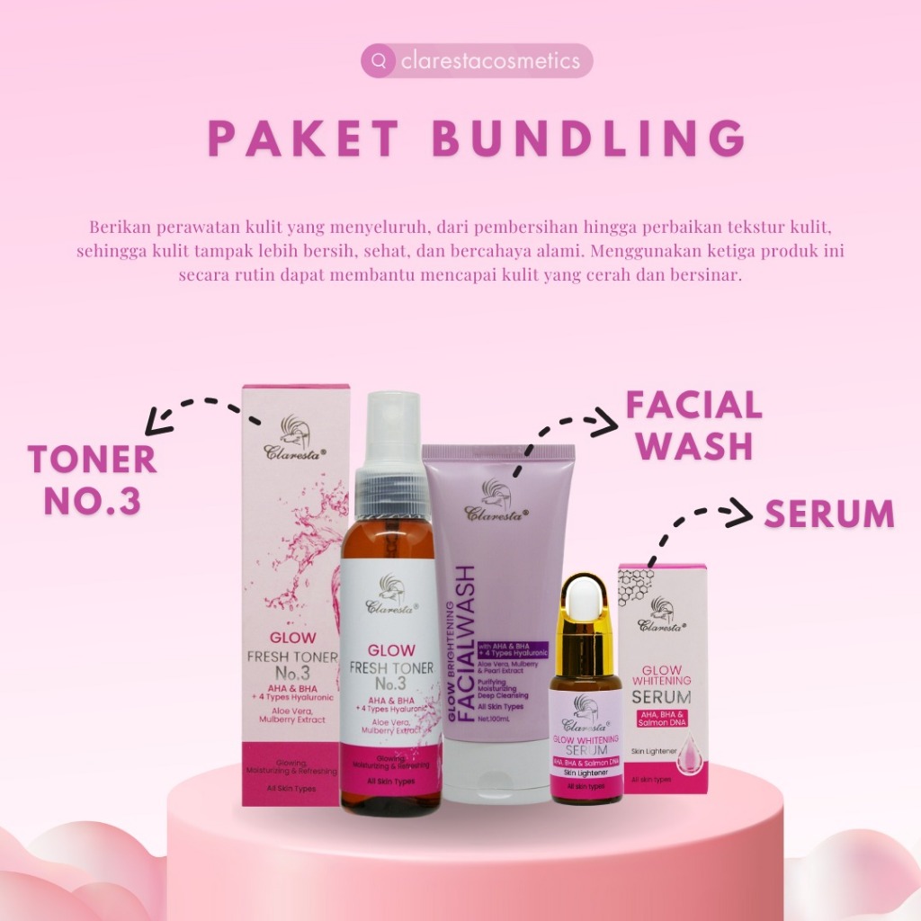 Jual CLARESTA PAKET MENCERAHKAN (TONER 3-FACIAL WASH-GLOW SERUM ...