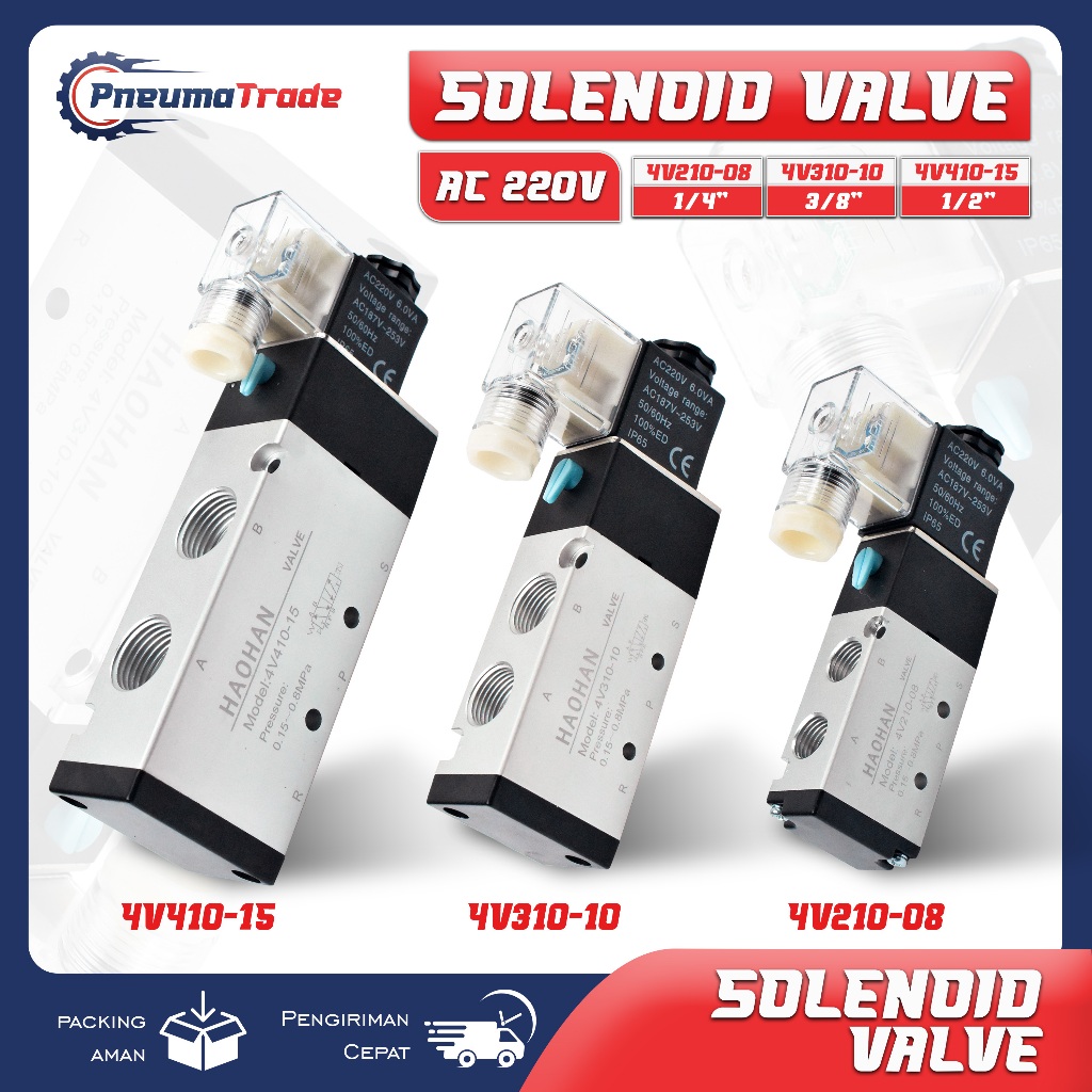 Jual Solenoid valve 4V210-08 4V310-10 4V410-15 220V AC HAOHAN | Shopee ...
