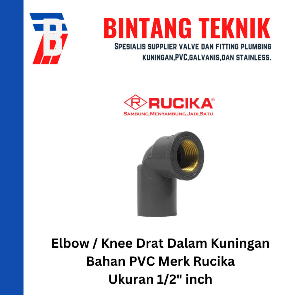 Jual Elbow / Knee Drat Dalam Kuningan PVC Rucika 1/2" inch | Shopee Indonesia