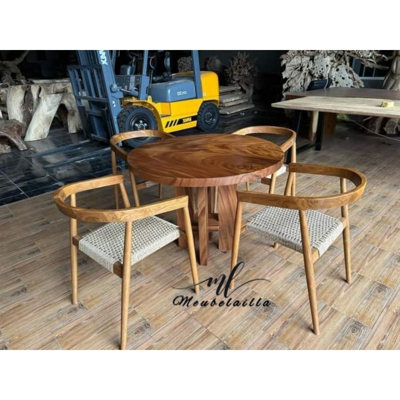 Jual meja makan set kayu solid trembesi 4 kursi selly jati | Shopee Indonesia