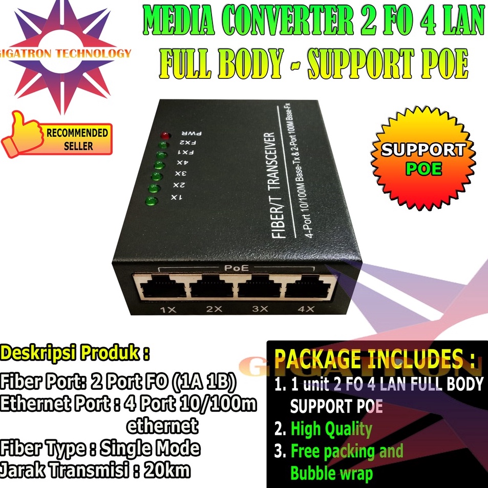 Jual Model Baru Media Converter Fiber Optic 2 Port FO 4 Port LAN POE 11 ...