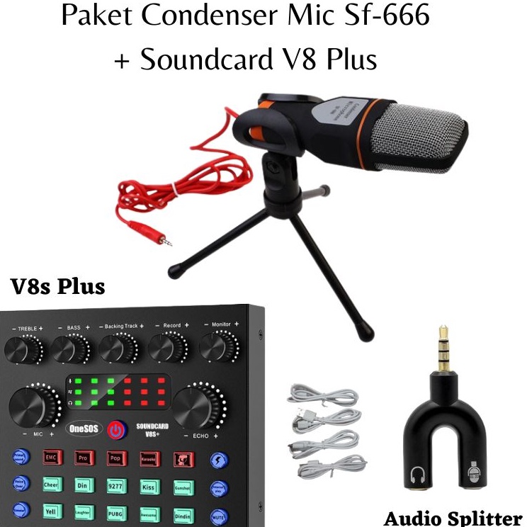 Jual Paket Komplit Condenser Mic SF 666 Soundcard V8S Plus V8 Bluetooth Lengkap Kampuscase ...