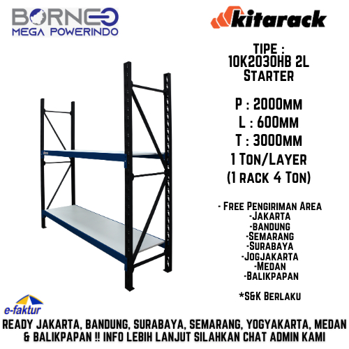 Jual KITARACK WAREHOUSE RACK 10K2030 STARTER 2 LAYER HEAVY DUTY 1000KG ...