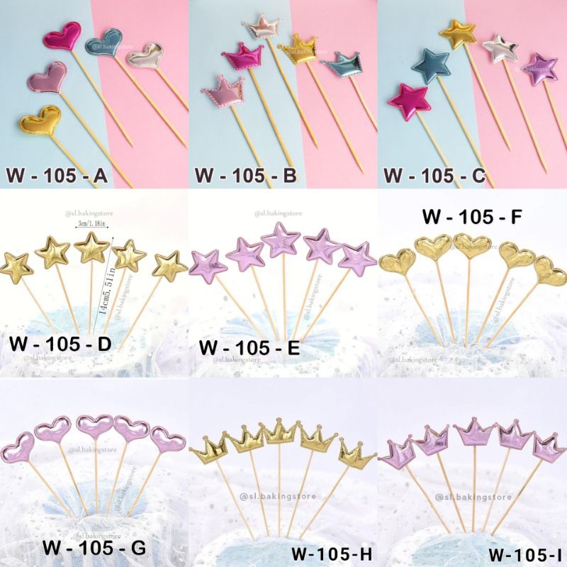 Jual W-105 TOPPER CAKE LOVE/STAR/CROWN/HATI/BINTANG/MAHKOTA GOLD,SILVER,PINK,BIRU | Shopee Indonesia