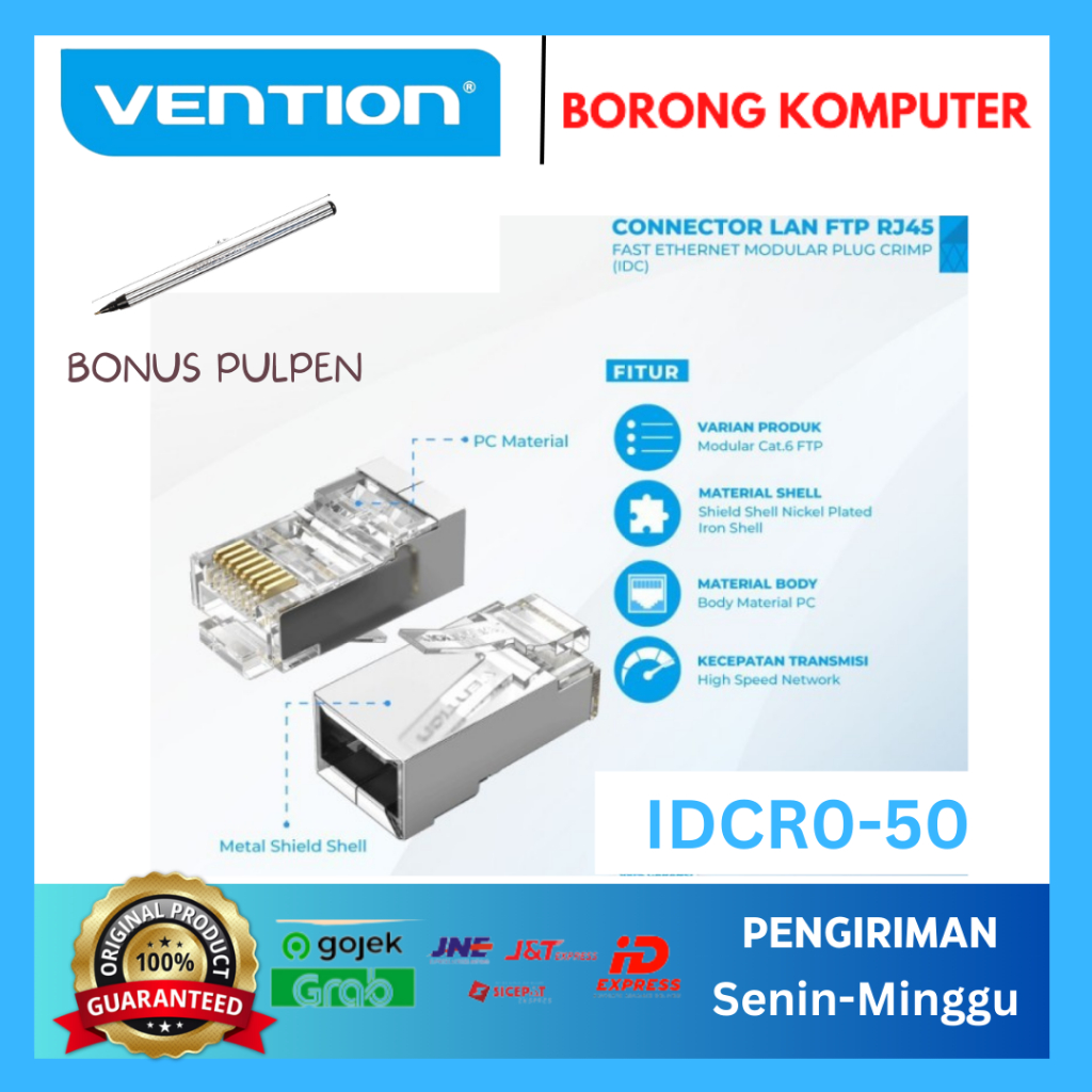 Jual Vention IDC 50 Pcs Connector LAN FTP RJ45 CAT6 Ethernet Modular ...