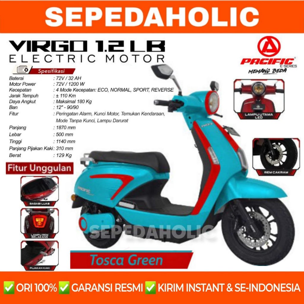 Jual Sepeda Motor Listrik PACIFIC VIRGO 1.2 LB 1200 Watt Electric E Bike | Shopee Indonesia