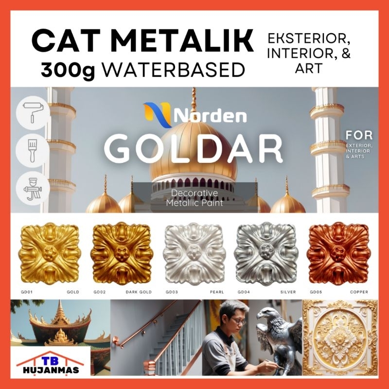 Jual GOLDAR Cat Metalik Decoratif 300gram Emas Art Exterior Interior ...