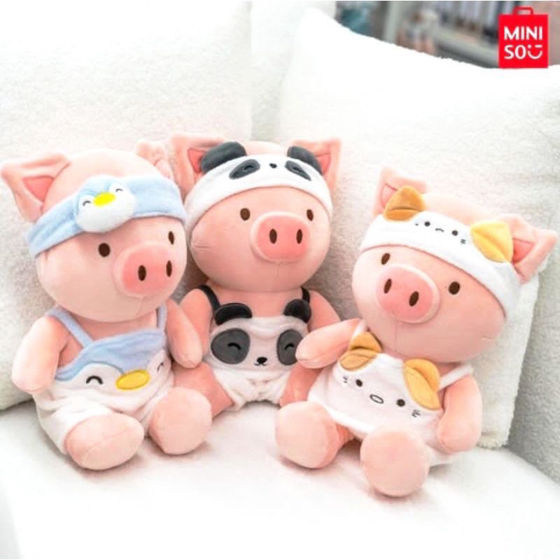 Jual Miniso hairband & pajamas pig plush toy / hoodie pig / boneka babi ...