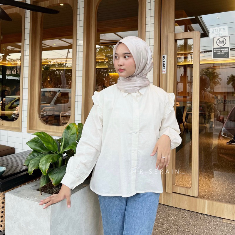Jual Day oversize puffy blouse - kemeja wanita lengan balon blus ruffle ...