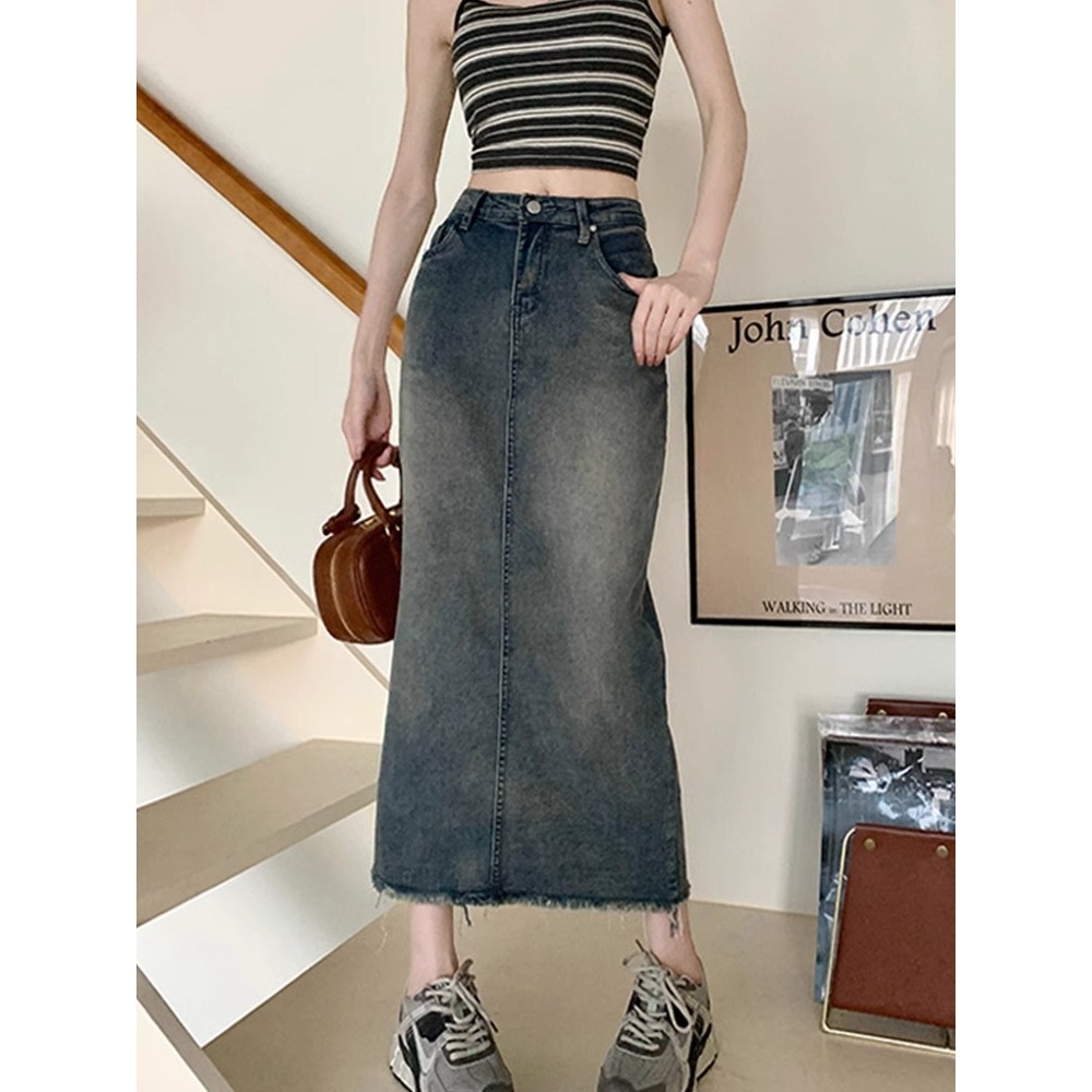 Jual Emily Rok-Rok Midi Denim Fashion Rok A-line Highwaist Biru Retro ...