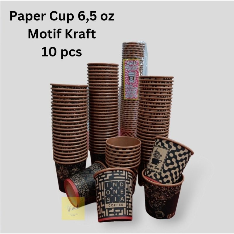 Jual [10 pcs] Paper Cup 6,5 oz Kraft Motif 10 pcs - Cup Kertas Motif Coklat Lucu - Gelas Kopi ...