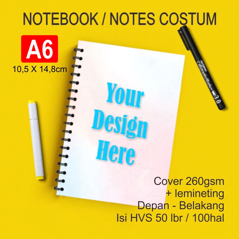 Jual Notebook/notes spiral custom A6 isi 50 lembar garis/polos | Shopee ...