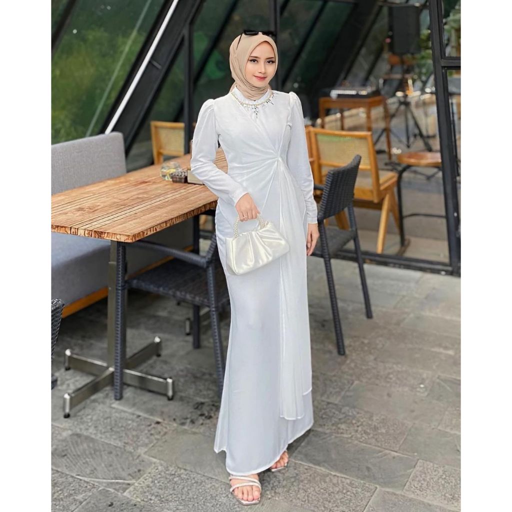 Jual ALVIRA DRESS BAJU GAMIS PUTIH DRESS KONDANGAN WEDDING DRESS GAMIS ...
