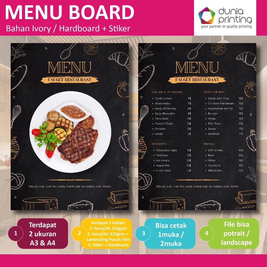 Jual Cetak Daftar Menu Board / Menu Resto A3 - A4 | Shopee Indonesia