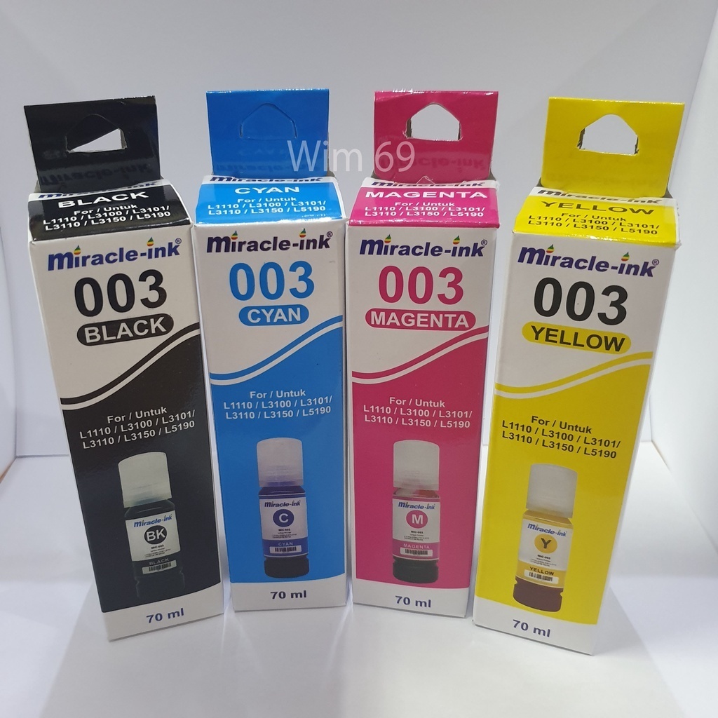 Jual Tinta printer Miracle Ink 003 70 ml Epson L-series 4 warna untuk ...