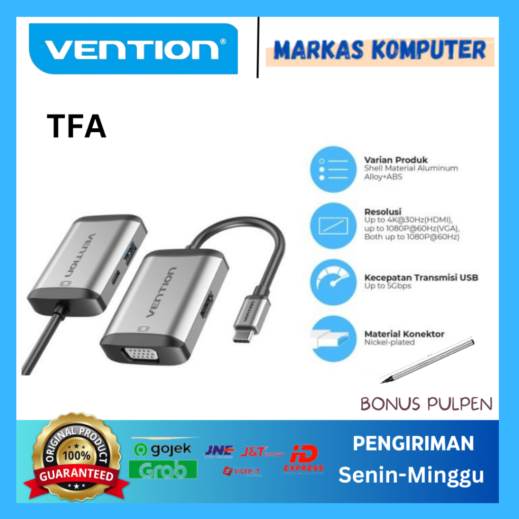 Jual Vention Adapter 4 in 1 USB Type C to HDMI VGA USB 3.0 PD - TFA ...