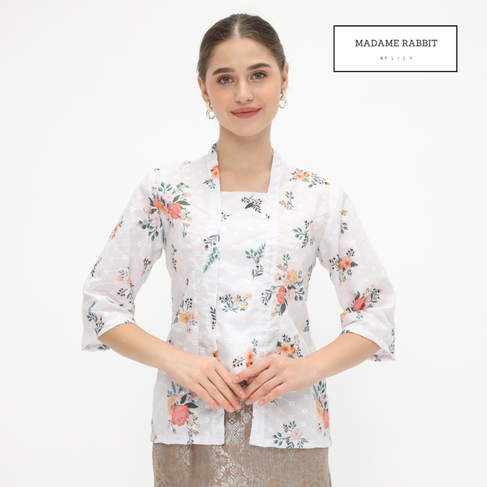 Jual Blouse Kebaya Katun Bordir Putih Madame Rabbit Kutu Baru Floral ...
