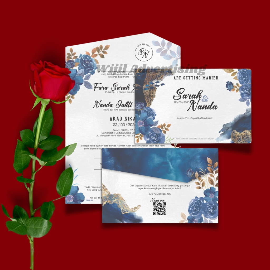 Jual Undangan Pernikahan Elegan Simple Lipat 3 Semi AMplop Tebal Free ...