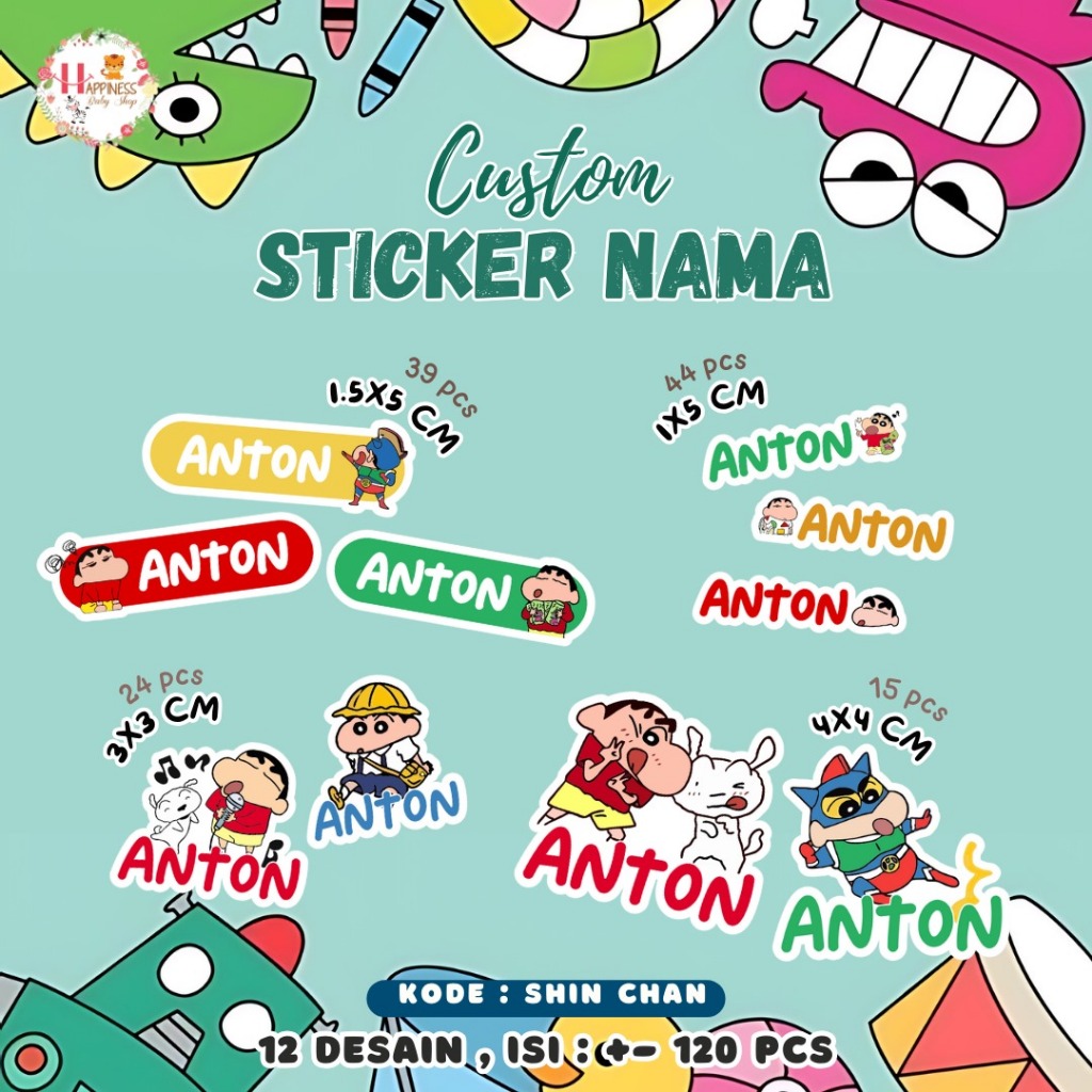 Jual (ISI 120) Sticker Label Nama Anak / Sticker Custom Nama Karakter ...
