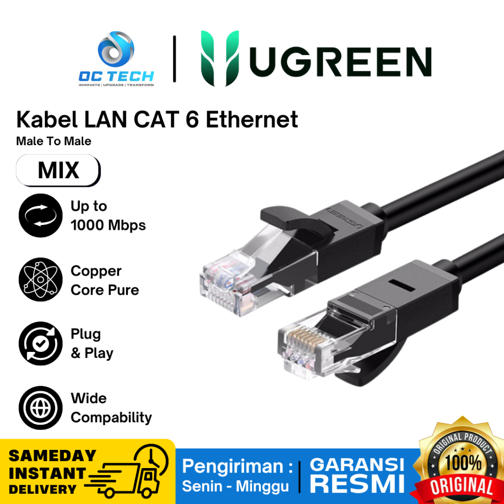 Jual UGREEN Kabel LAN RJ45 Cat 6 Cat6 Gigabit Ethernet Internet UTP 24AWG up to 1000Mbps Ugreen ...