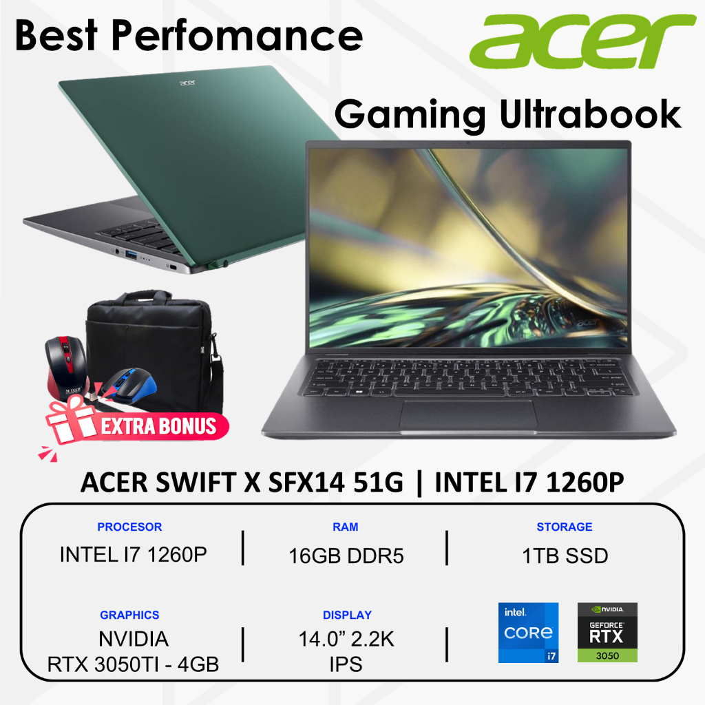 Jual Laptop Ultrabook Acer Swift X SPX 14 Intel i7 Ram 16GB Ssd 1TB ...