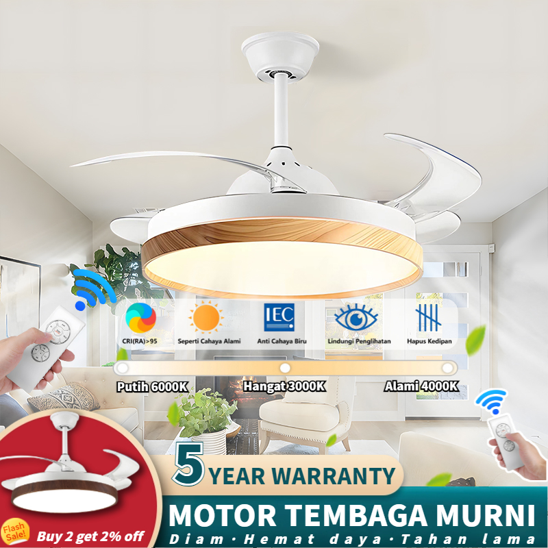 Jual Lampu Kipas Angin Gantung Plafon 42 inch remote 3warna/6kecepatan ...