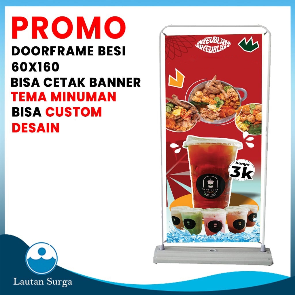 Jual (PAKET Cetak Standing Door Frame Banner Besi 60x160 cm) Cetak ...
