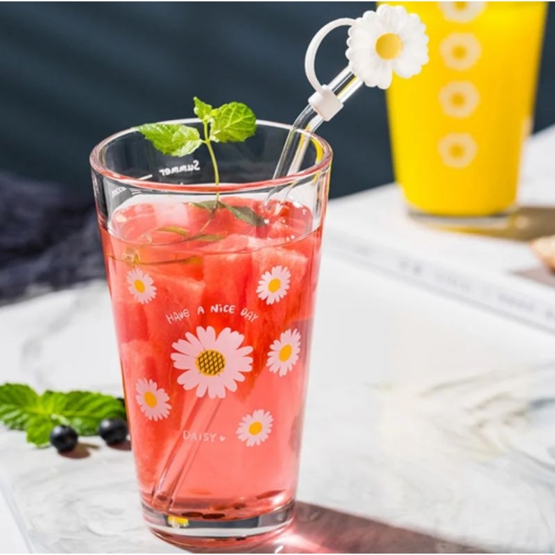 Jual Gelas Tumbler Aesthetic Daisy Free sedotan / Gelas Kaca Aesthetic / Gelas Minum Kaca ...