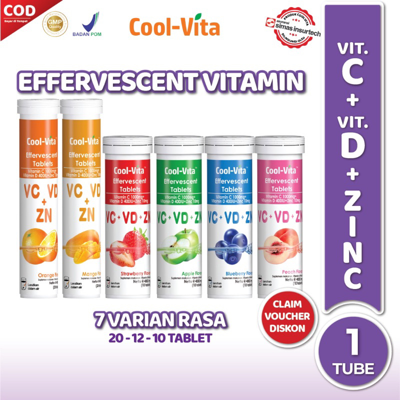 Jual Cool-Vita Vitamin C1000mg, Vitamin D & Zinc Effervescent Tablets ...
