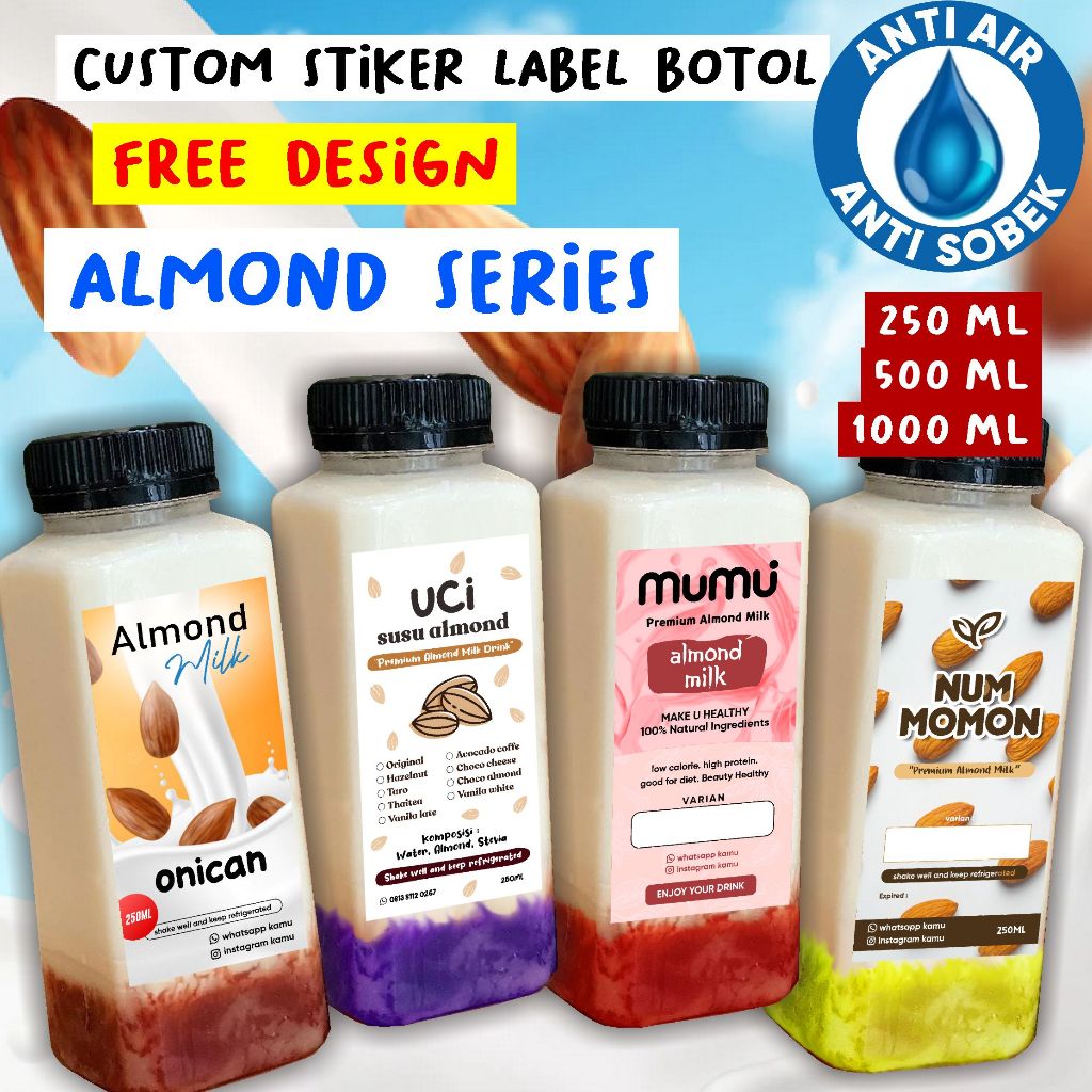 Jual Stiker Label Susu Almond Milk Stiker Botol Minuman 250ml, 500ml ...